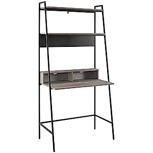 Walker Edison Freya Urban Industrial Ladder Desk with Metal Magnet Board, 36 Inch, Grey Wash