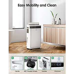 Dehumidifiers for Home and Basement, Grelife 4,500 Sq. Ft 50 Pint Dehumidifier with Drain Hose, 3 Modes, Child Lock, 24H Timer,Defrost,Dry clothes,Easy-to-clean filter,for Large Room, Bedroom,bathroom