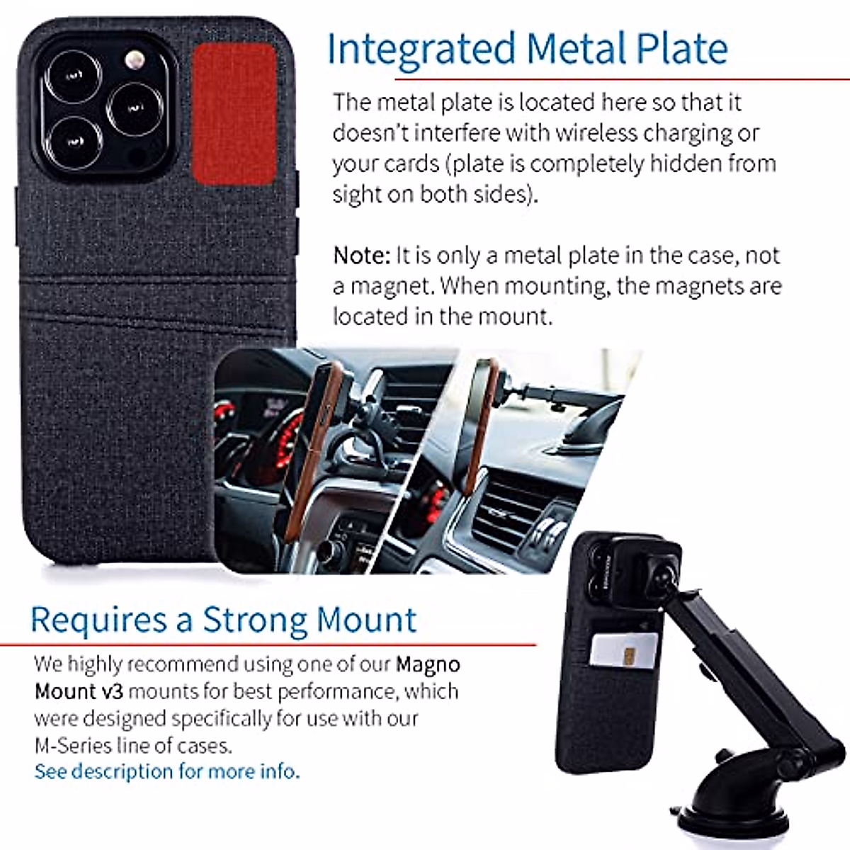 Dockem Wallet Case for iPhone 13 Pro with Built-in Metal Plate for Magnetic Mounting & 2 Credit Card Holder Pockets: Luxe M2, Canvas Style Synthetic Leather (6.1" iPhone 13 Pro, Black)