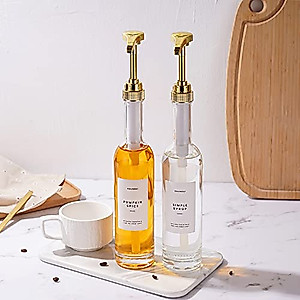 MoliMoli Coffee Syrup Dispenser for Coffee Bar, 350mlCoffee Pump Dispenser, Glass Syrup Bottle w. Pumps, Simple Syrup Dispenser w. Labels,Set of 2, (Gold)