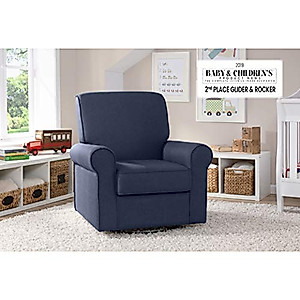 Delta Children Avery Upholstered Glider Swivel Rocker Chair,Metal, Sailor Blue