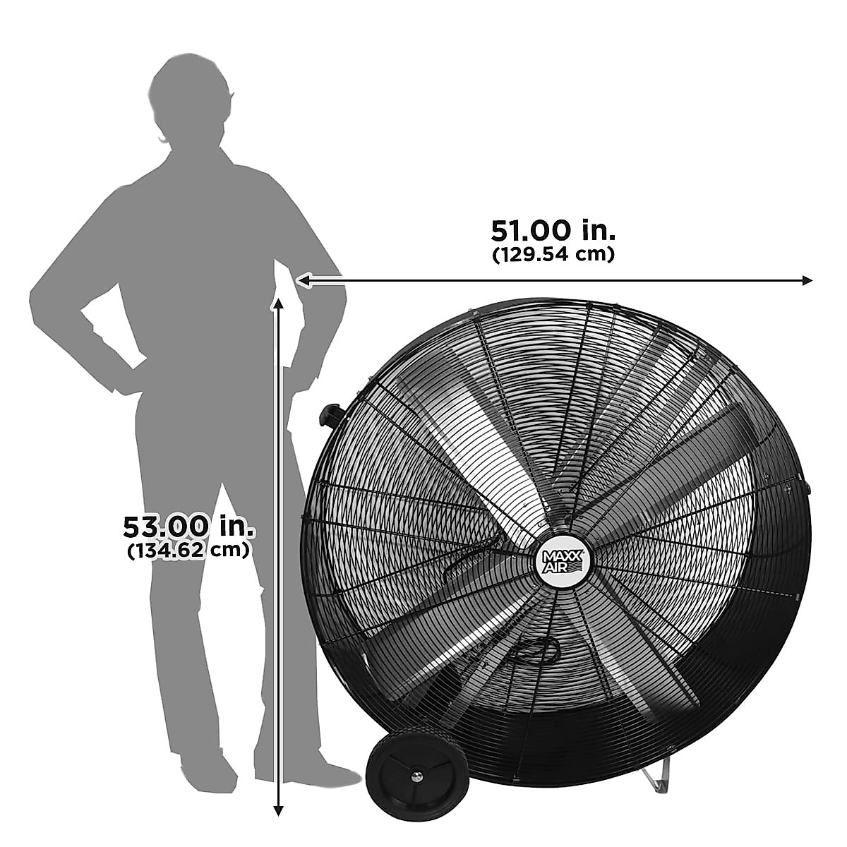 Maxx Air 48" Barrel Fan High Velocity Industrial Belt Drive | Heavy Duty Dent Resistant Metal Design | Best for Commercial, Warehouses, Shops and Garage Use | 18,000 CFM