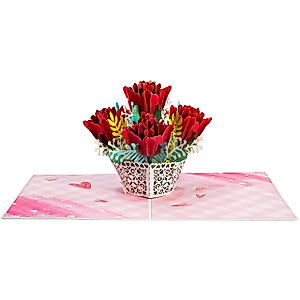 Paper Love 3D Lovely Roses Pop Up Card, Gift for Birthday, Wedding, Anniversary, Thank You, Get Well, All Occasion or Just Because - 5" x 7" Cover - Includes Envelope and Note Tag