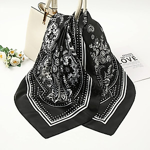 VANLINKER Vintage Bandanas Square Multi-Purpose Scarfs for Men Women Silk Like Scarf Neckerchief Protective Coverage VL9549 Black,Caramel,Green,Oatmeal