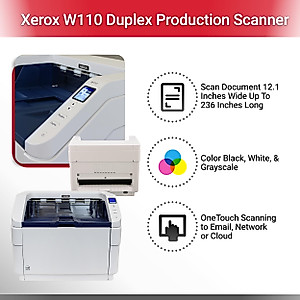 Visioneer Xerox W110 Scanner, USB Office Duplex Production Scanner for PC, 120 PPM, 500 Page Automatic Document Feeder (ADF)
