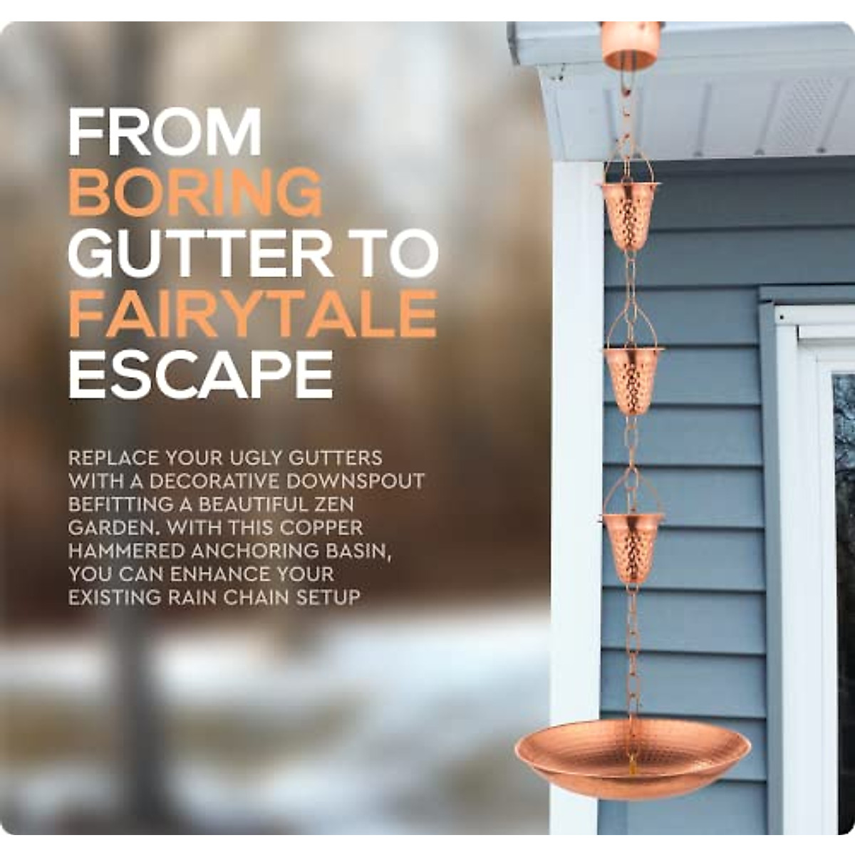 Marrgon Copper Anchoring Basin – Hammered Metal Bowl for Rain Chain Downspout Gutters – Beautiful Decorative Fountain Dish Display for Outdoor Garden, Lawn & Patio Water Feature – 11” Wide x 2” High