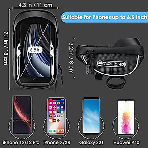 WOTOW Bike Phone Mount Bag, Waterproof Bicycle Cell Phone Front Frame Top Tube Handlebar Bag with Touch Screen Sun Visor Large Capacity Cycling Pouch Accessories for 6.5'' iPhone 12 13 XS Max XR