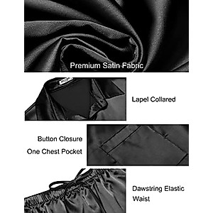 Ekouaer Satin Pajamas for Women Soft Short Sleeve Nightwear Button Down Pjs with Shorts Summer Silk 2 Piece Set Black,Medium