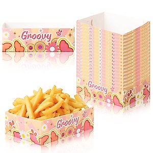 BkeeCten 50PCS Groovy Retro Hippie Party Favors Food Tray Boho Daisy Flower Disposable Paper Food Boat Groovy Rainbow Nacho Hot Dog Food Serving Tray for Girls Birthday Baby Shower Picnic Supply