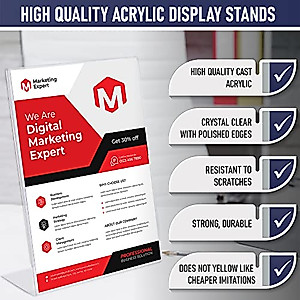 Slant Back Acrylic Sign Holder 8.5 x 11 Inches, Acrylic Stands for Display, Portrait Ad Frames, Flyer Holder, Menu Holder Paper Stand, Table Sign Holders for Home, Office, Store, Restaurant (3 Pack)