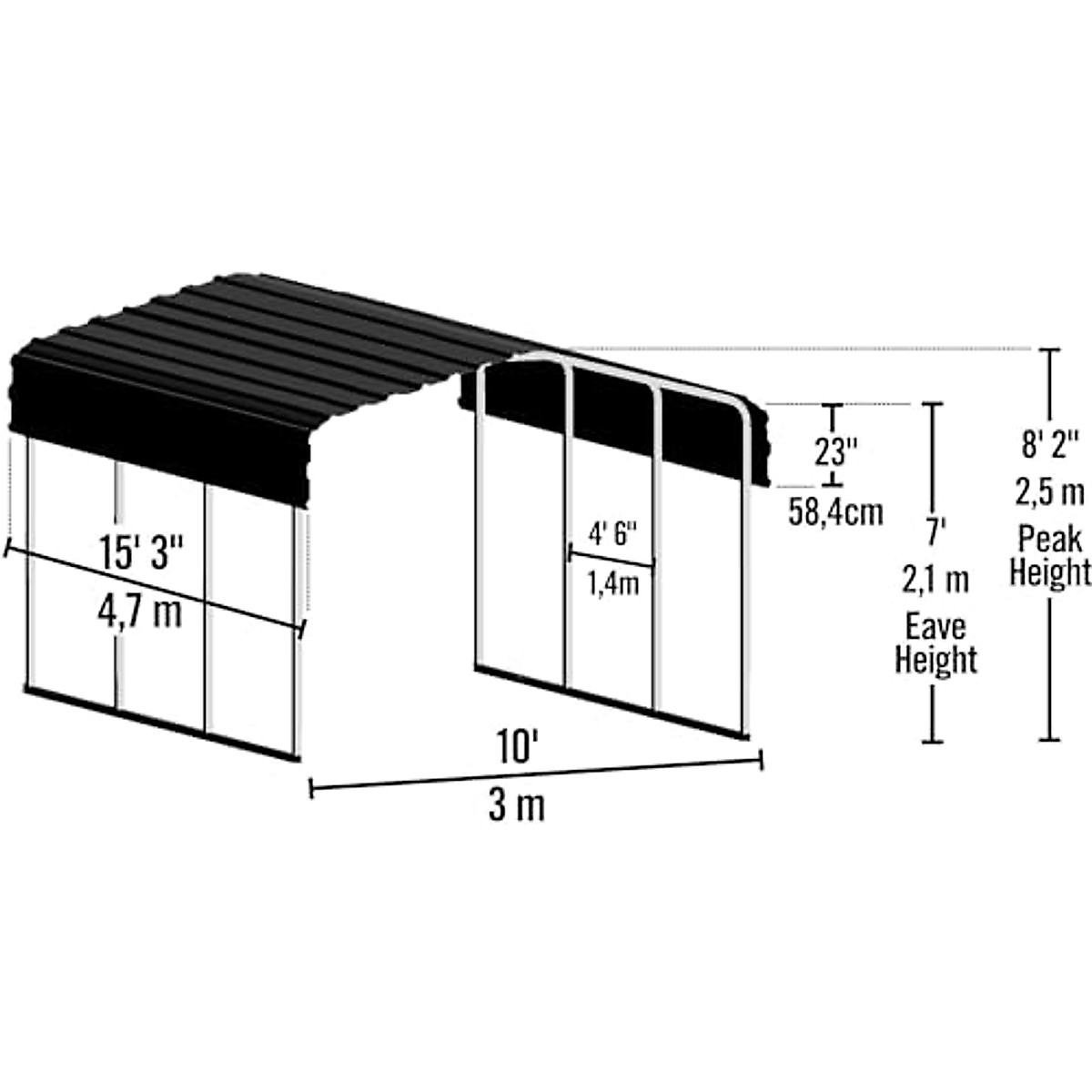Arrow Sheds Amazon Exclusive 10' x 15' x 7' 29-Gauge Carport with Galvanized Steel Roof Panels and Enclosure Kit, Charcoal