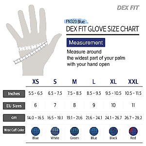 DEX FIT Premium Nylon Work Gloves FN320 - Firm Nitrile Grip, 3D-Comfort Stretchy Fit, Thin & Lightweight, Protective & Durable, Breathable, Machine Washable; Blue 9 (L) 3 Pairs