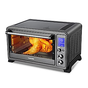 TOSHIBA AC25CEW-BS Large 6-Slice Convection Toaster Oven Countertop, 10-In-One with Toast, Pizza and Rotisserie, 1500W, Black Stainless Steel, Includes 6 Accessories
