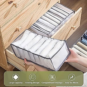 6pcs Wardrobe Clothes Organizer For Jeans, Upgraded Drawer Organizers For Clothing With Handle, Foldable Drawer Organizers For Family (Shirt+Jeans+T-Shirt+Bra+Underwear+Socks, Gray)
