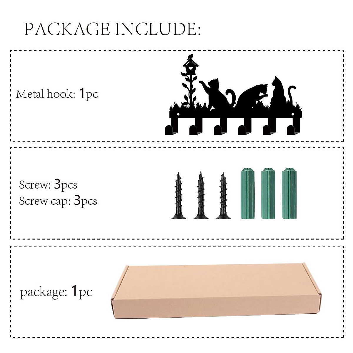 CREATCABIN Black Cats Key Holder for Wall Key Hanger Metal Key Organizer Coat Rack with 10 Hooks Key Hanging Holder Iron Wall Mount Hooks Wall Decorative for Entry Hallway Front Door 10.6x6.3Inch