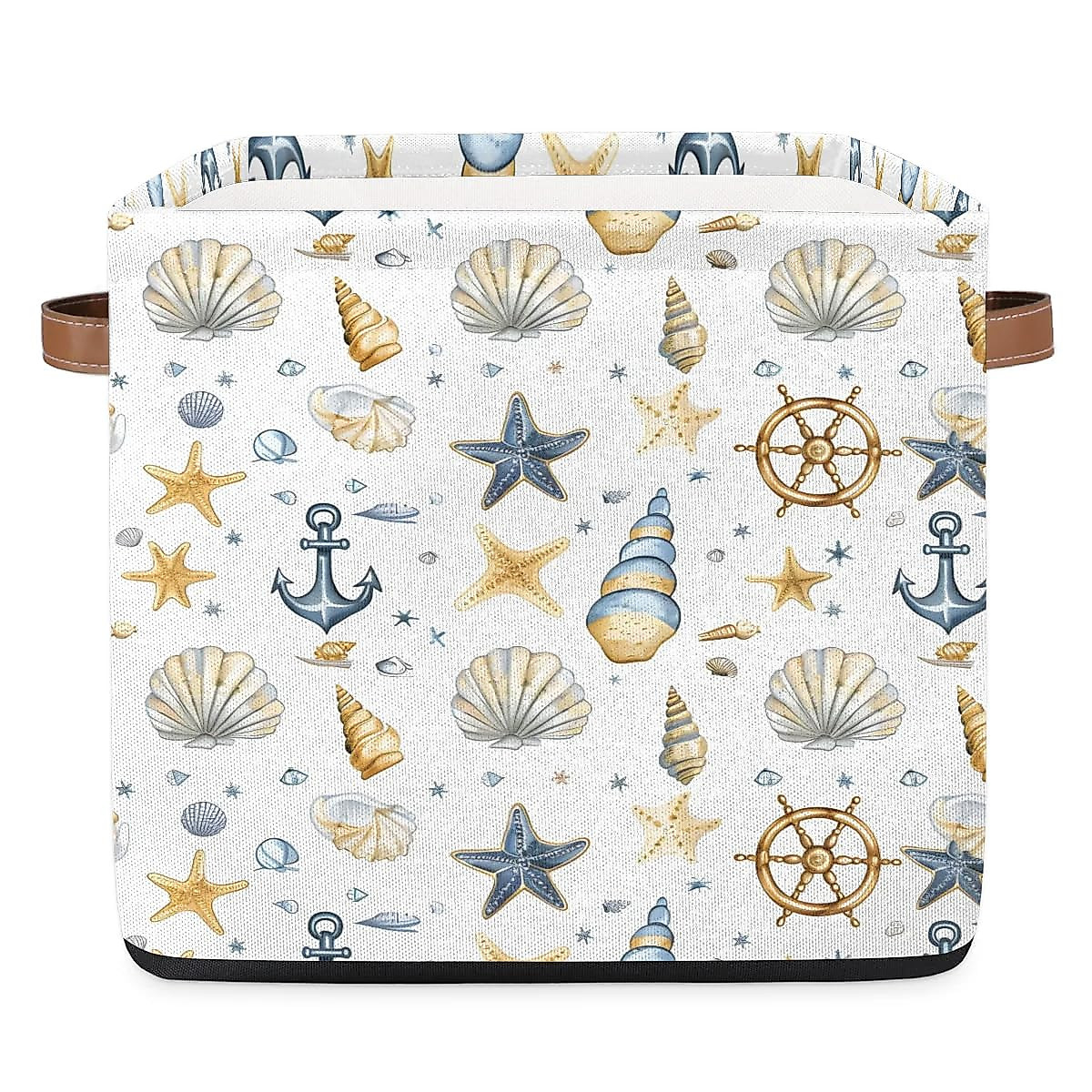 Tablerazzi Nautical Coastal Ocean Coral Cube Storage Bin, 13 Inch Collapsible Fabric Storage Cube Bin, Foldable Cube Baskets for Shelf, Closet, Organizer