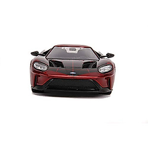 Jada Toys Marvel 1:24 2017 Ford GT Die-cast Car with 2.75" Miles Morales Spider-Man Figure, Toys for Kids and Adults Black and Red
