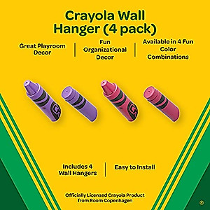 Room Copenhagen, Crayola Wall Hangers Organizational Décor – Set of 4 Crayon Wall Hooks for Storing Jackets, Bags, and More - Bold Blush (2X Razzmatazz, 2X Violet)