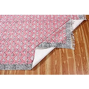 Casavani Indian Handmade Cotton Dhurrie Bordered Pink & Beige Area Rug Boho Kilim Flat Weave Rug Indoor Hall Room Decor Carpet Throw Rugs for Bedroom Living Room Bathroom Balcony 3x10 Feet Runner