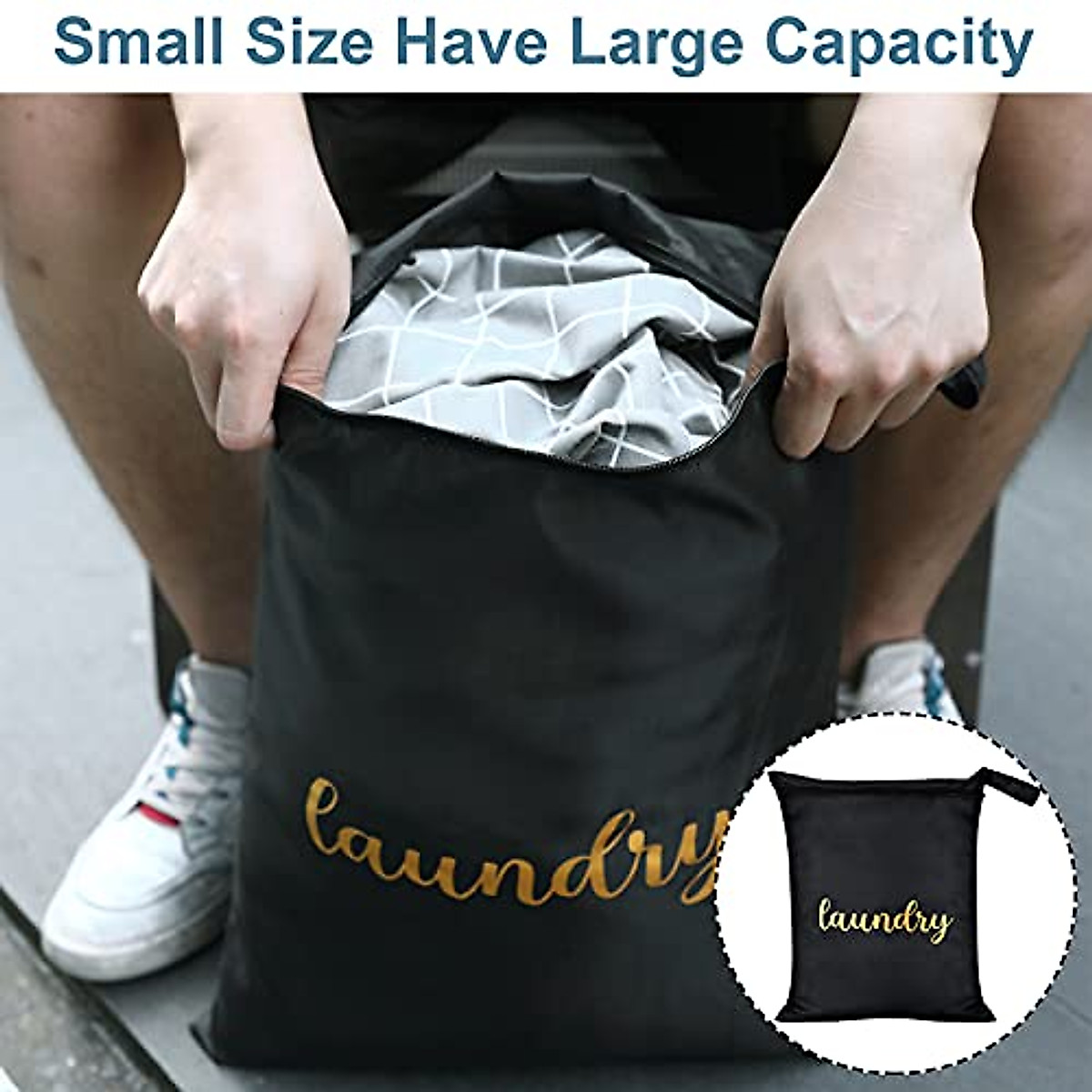 2 Pieces Travel Laundry Bags Waterproof Wet Bag Washable Dirty Clothes Bag Reusable Large Wet Dry Bag for Traveling Gym Laundry Swimsuit Wet Clothes Workout Diaper Bag, 17 x 22 Inches (Gray, Black)