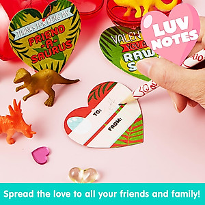JOYIN 28 Pack Valentine Day Gift for Kids, Dinosaur Toys Figures Filled Hearts with Valentine Cards for Kids Classroom Exchange Party Favors, Valentine Gift Exchange, Game Prizes Carnivals Gift