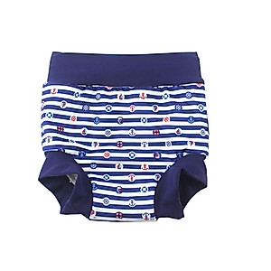 Leideur Baby Swim Nappies for Kids Cover Diaper High-Waisted Swimming Shorts (3-5 Years, Navy Stripe+Blue (Fish))