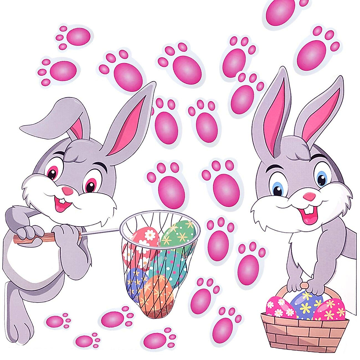 CCINEE 60 Pieces Easter Bunny Footprint Stickers for Floor Decorations Bunny Paw Print for Home Party Egg Hunt Game Supplies 12 Sheet