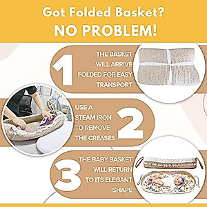 Baby Changing Basket Set w. Diaper Caddy Organizer Macrame Boho Moses Basket for Babies, Handmade 100% Cotton Rope, Woven Portable Nursery Decor Waterproof Pad & Floral Pad