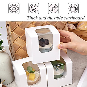 TOXOY 20PCS White Cupcake Containers, 3.5"x3.5"x3.5" Pastry Boxes Cookies Boxes with Window and Inserts for Birthday Party Baby Shower