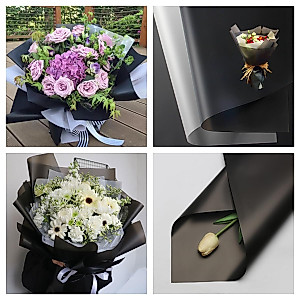 Rikyo 40 Counts Fresh Flowers Wrapping Paper,Wraps Waterproof Floral Wrapping Paper Sheets Fresh Flowers Bouquet Gift Packaging Korean Florist Supplies,Boundless 22 3/4 x 22 3/4 Inch (All Black)