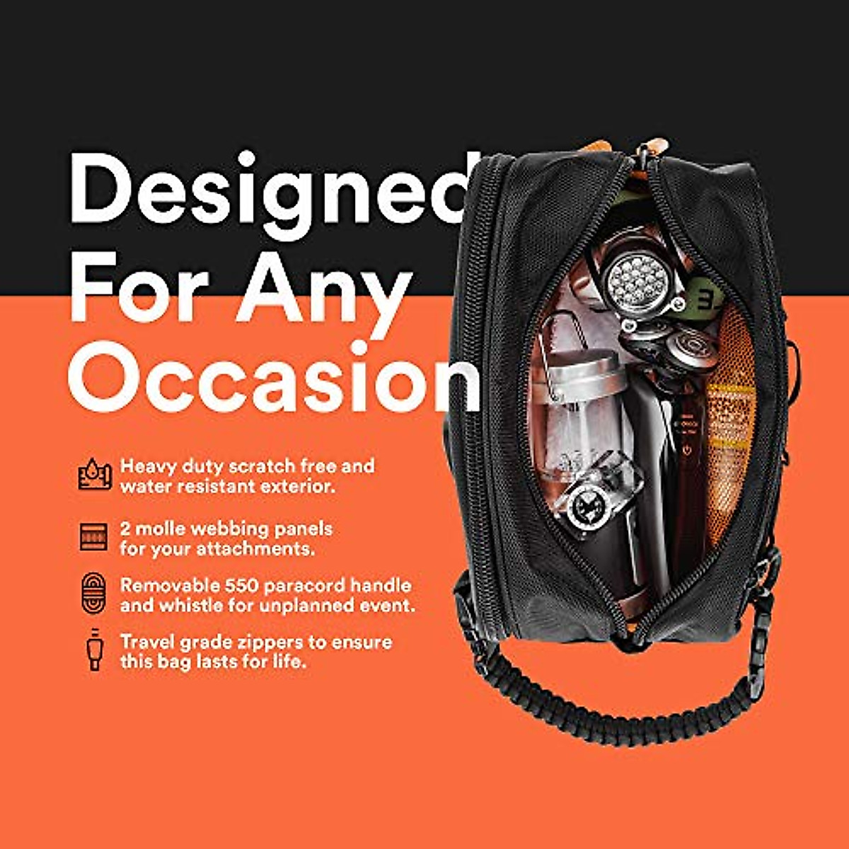 Fitdom Tactical Toiletry Bag Dopp Kit Case For Men. Perfect For Travel & Storage. Fits Large & Small Cosmetic Makeup, Clipper, Toothbrush, Shower, Shaving & Grooming Care. Best Overnight Organizer