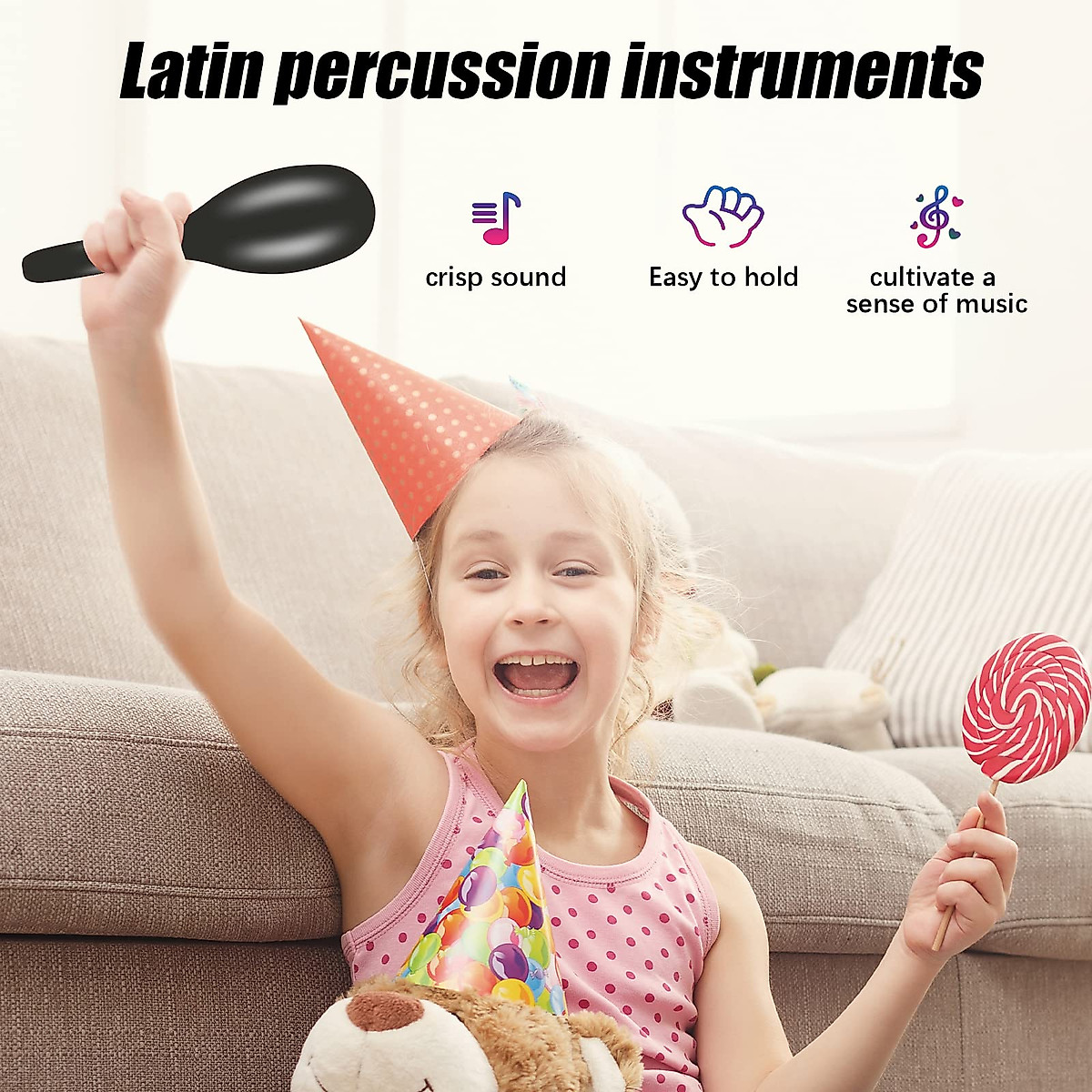RANMING Maracas Musical Instruments,9.4 Inch Durable Plastic Maracas Shaker Rattles,Large Maracas for Cow Bell,party,Band performance,sporting.(Black)