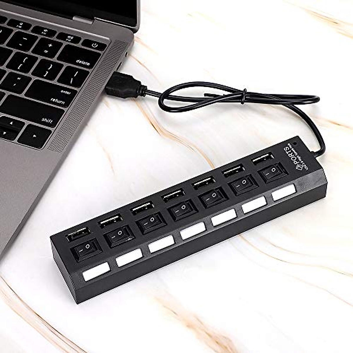 125 7-Port USB Hub Splitter,480Mbps High-Speed USB Port Expander Charging Hub,Overload Current Desktop Hub with 7 Power Independent Switches