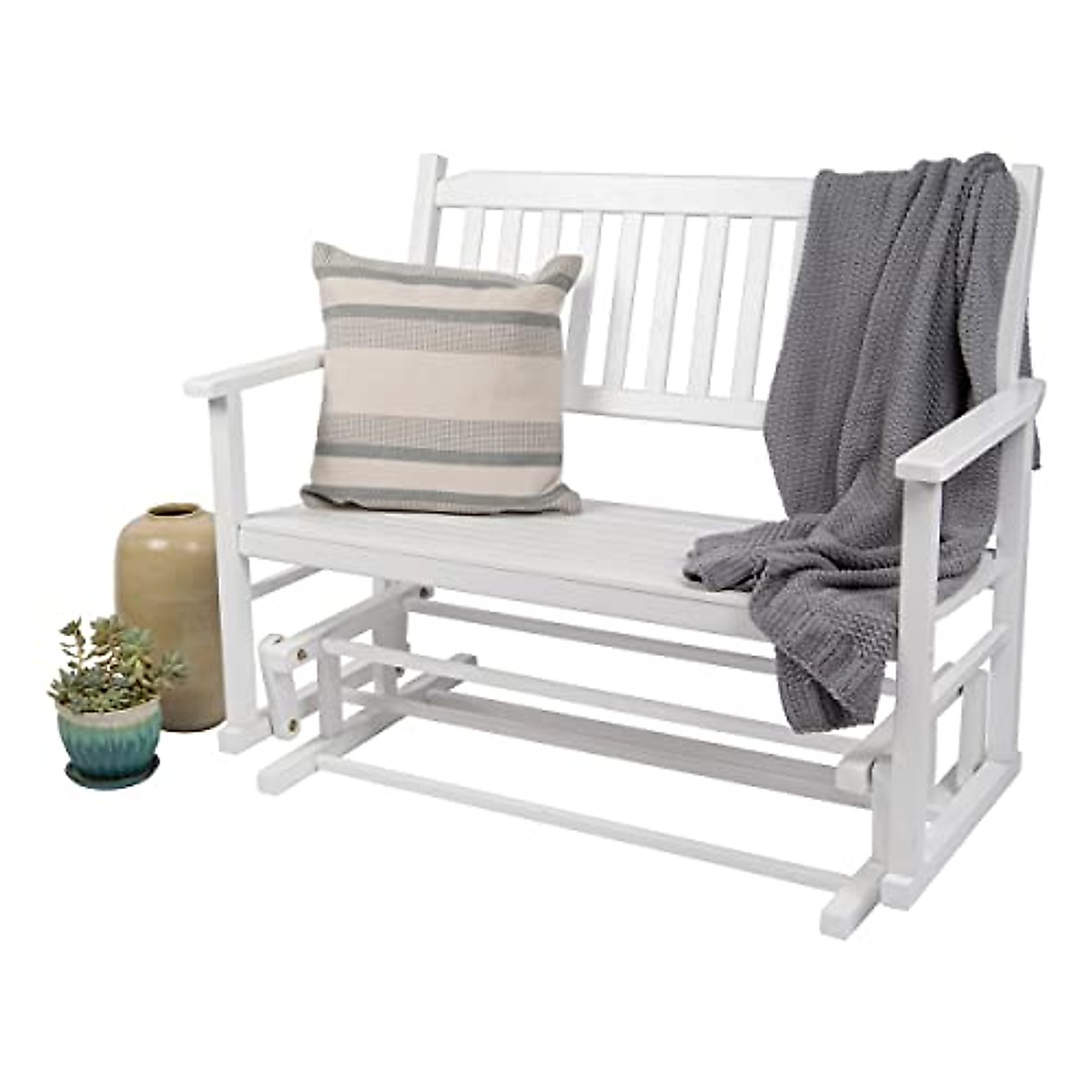 Shine Company 4215WT Torrey Outdoor 2 Person Glider Loveseat | Patio Glider Bench for Indoor/Outdoor – White