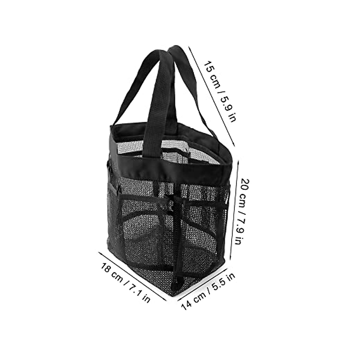 SAVITA Mesh Shower Caddy Portable, Nylon Large Shower Tote Bag Bath Caddy Organizer with Handle and 7 Side Storage Pockets Quickly Dry Shower Bag for Dorm Room Gym Camping (Black)