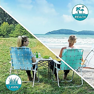 #WEJOY Anti-tip Over Folding Webbed Lawn Chair, Oversized 17-in High Beach Chair for Adults Heavy Duty,Aluminum High Seat Camping Chair for Elder Outdoor Garden Park Backyard(Cyan/Grey)