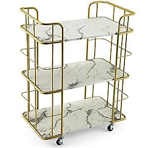 JYDQM Kitchen Shelf Wheels Trolley Bathroom Gap Rack Sundries Storage 3-Tier Storage Utility Cart Gold Rolling