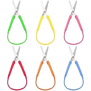 6 Pack Mini Loop Scissors for Children, Self Opening Adaptive Scissors Right and Lefty Support, Colorful Grip Scissors Set for Kids and Adults Special Needs, Squeeze Scissors Easy Grip Loop Scissors