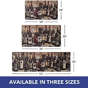 SoHome Cozy Living Anti-Fatigue Designer Kitchen Mat, Wine Asst. Themed-Non Slip, Stain Resistant, Easy Clean, 1/2 Inch Thick Comfort Chef Mat, 18" x 55"