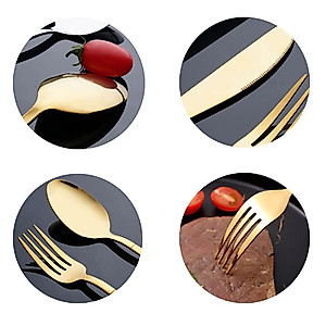 4 Pcs Stainless Steel Flatware Set, Black Gold Modern Cutlery Set Mirror Polished Knife Fork Spoon for Home, Kitchen, Including Place Knife, Fork, Spoon, Teaspoon, One Size (xiejinhong2)