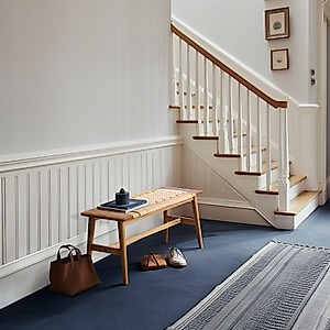 Vadisun 100% Solid Oak Wood Bench,Hand Woven Chair Surface Design,Solid Structure of Chair Legs,Bedroom Bench/Entryway Bench/Dining Bench (Original Wood,31.49”*11.81”*15.98”)