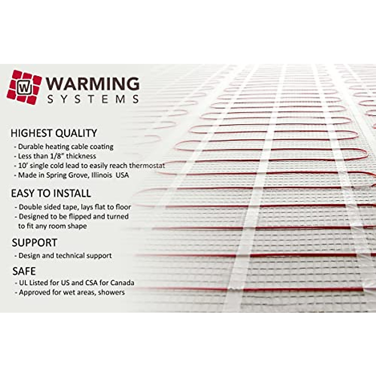 30 Sqft Mat, Electric Radiant Floor Heating System with Digital Floor Sensing Thermostat, Includes 2 Floor Temperature Sensors and Installation Monitor, Heated Floor System, Radiant Floor Heating Mat