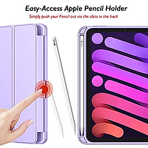 iMieet New iPad Mini 6 Case (8.3-Inch,2021 Model), iPad Mini 6th Generation Case with Pencil Holder [Support iPad 2nd Pencil Charging/Pair], Trifold Stand Smart Case with Soft TPU Back,Clove Purple