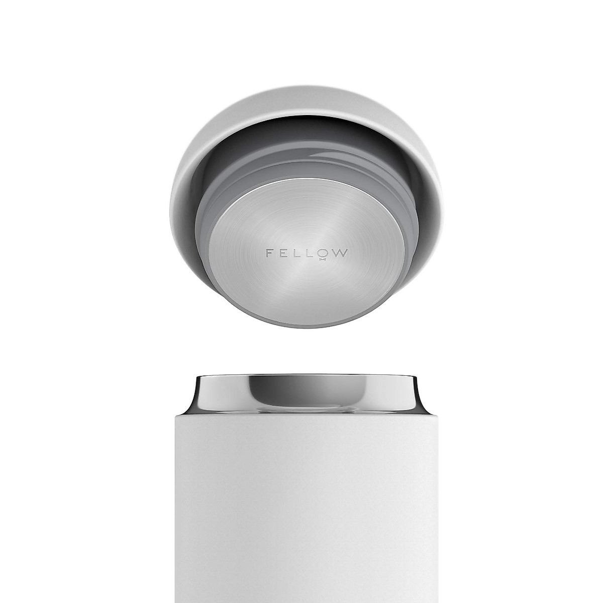 Fellow 16 oz Carter Wide Travel Mug - Wide Mouth Vacuum-Insulated Stainless Steel - Tea and Coffee Tumbler - Travel Coffee Mug with Ceramic Interior - Matte White