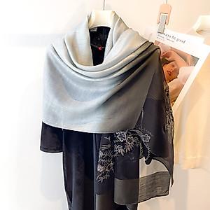 WINCESS.YU Silk Scarf for Women Lightweight Shawls and Wraps for Weddings Fashion Pashmina Shawl Embroidered Scarves (Black)