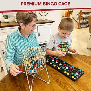 MR CHIPS 11" (Inch) Tall Professional Bingo Set with Steel Cage, Everlasting 7/8” Balls, Master Board for Balls - Luxury Gold Color