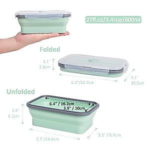 Annaklin Collapsible Food Storage Containers with Lids & Vent, 27 oz, Kitchen Stacking Silicone Collapsible Meal Prep Container Set for Leftover, Microwave Freezer Dishwasher Safe, Mint Green, 4 Pack