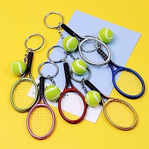 X Hot Popcorn 5 Color Mini Tennis Racket with Ball Keychain Key Ring