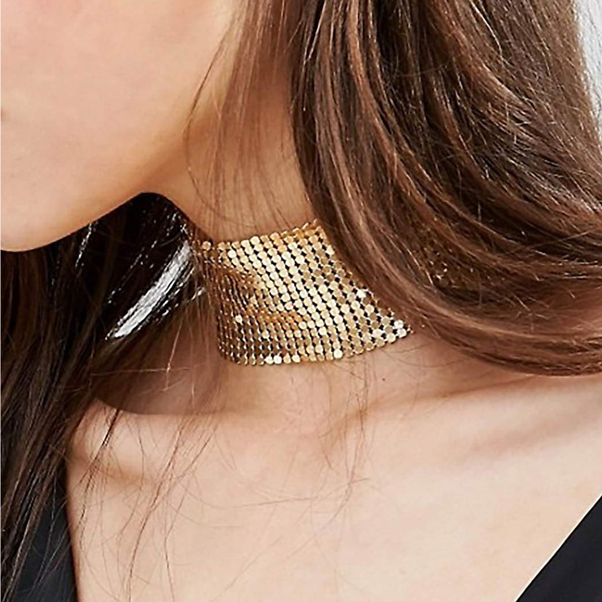 Sethain Boho Sequin Choker Necklace Gold Shiny Sequins Short Chain Party Necklace Jewelry Accessories for Women and Girls