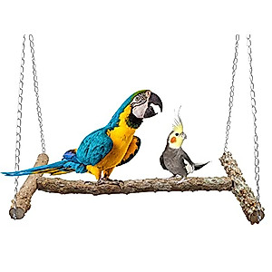 Large Bird Perch Swing Toy, Natural Pepper Wood Parrot Perch Stand Toy, Hangable Birdcage Accessories with Stainless Steel, Bird Chewing Toy for Parrot Parakeet Budgies Lovebirds(18×10 Inches(L×W))